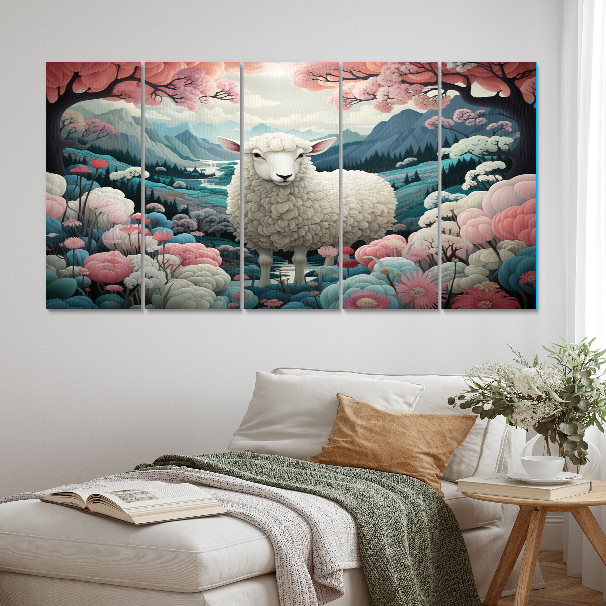 Dovecove Teal Surreal Sheepland I - Animals Wall Art Print - 5 Equal ...