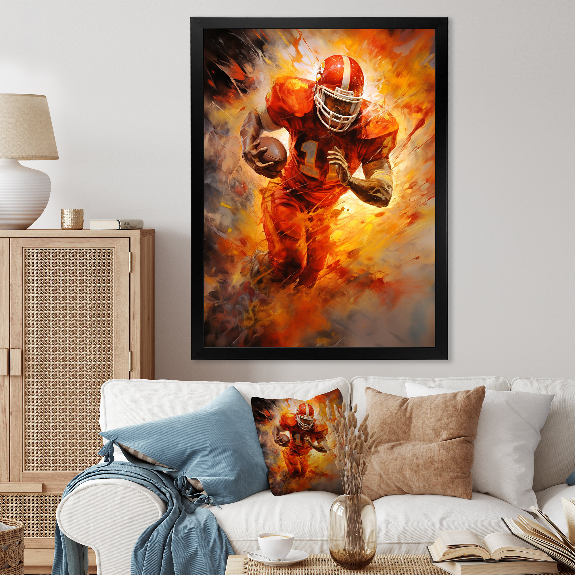 Red Barrel Studio Orange Football Energy Burst I - Sports Wall Art ...
