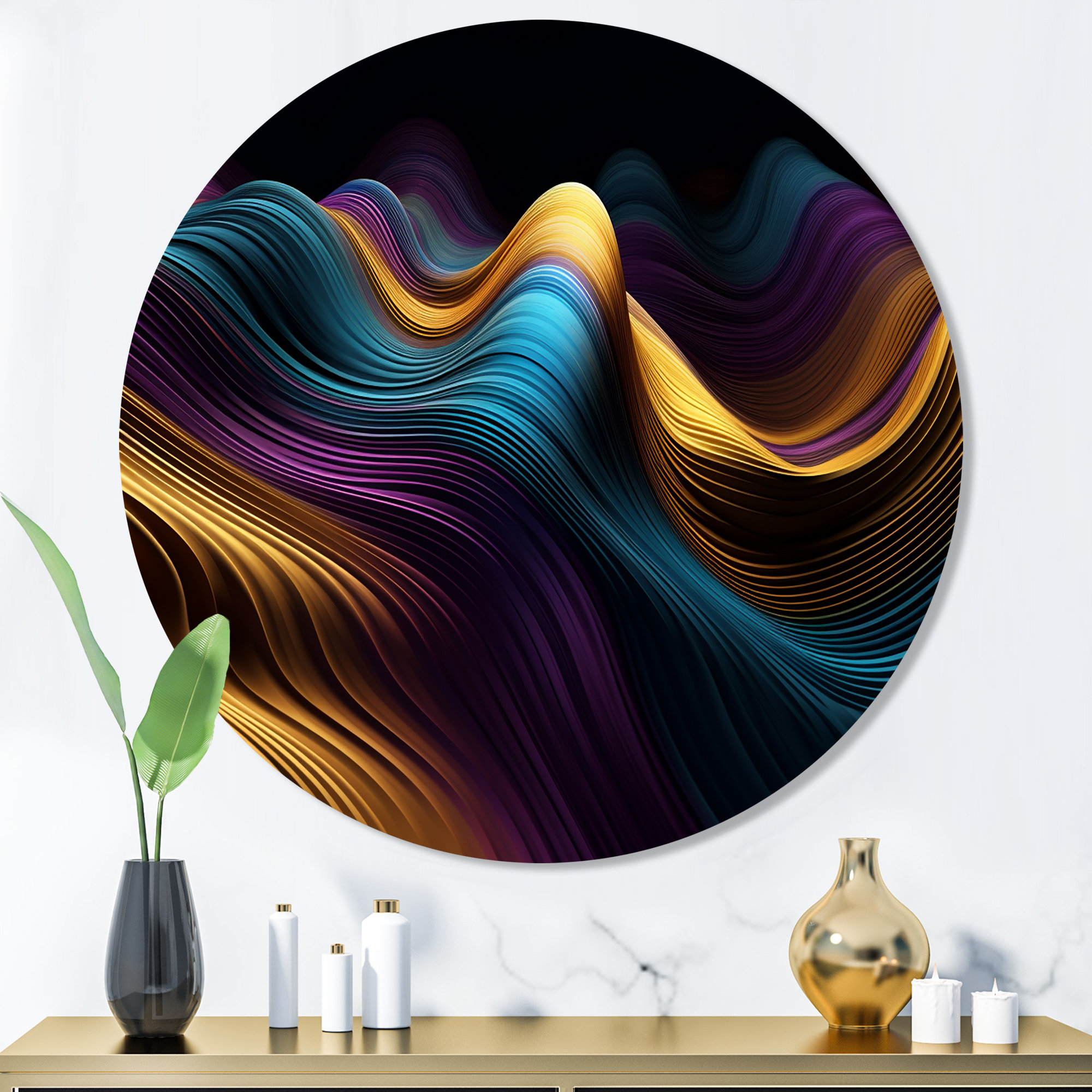 Ivy Bronx Abstracted Flowing Forms II - Abstract Liquid ink Round Metal ...