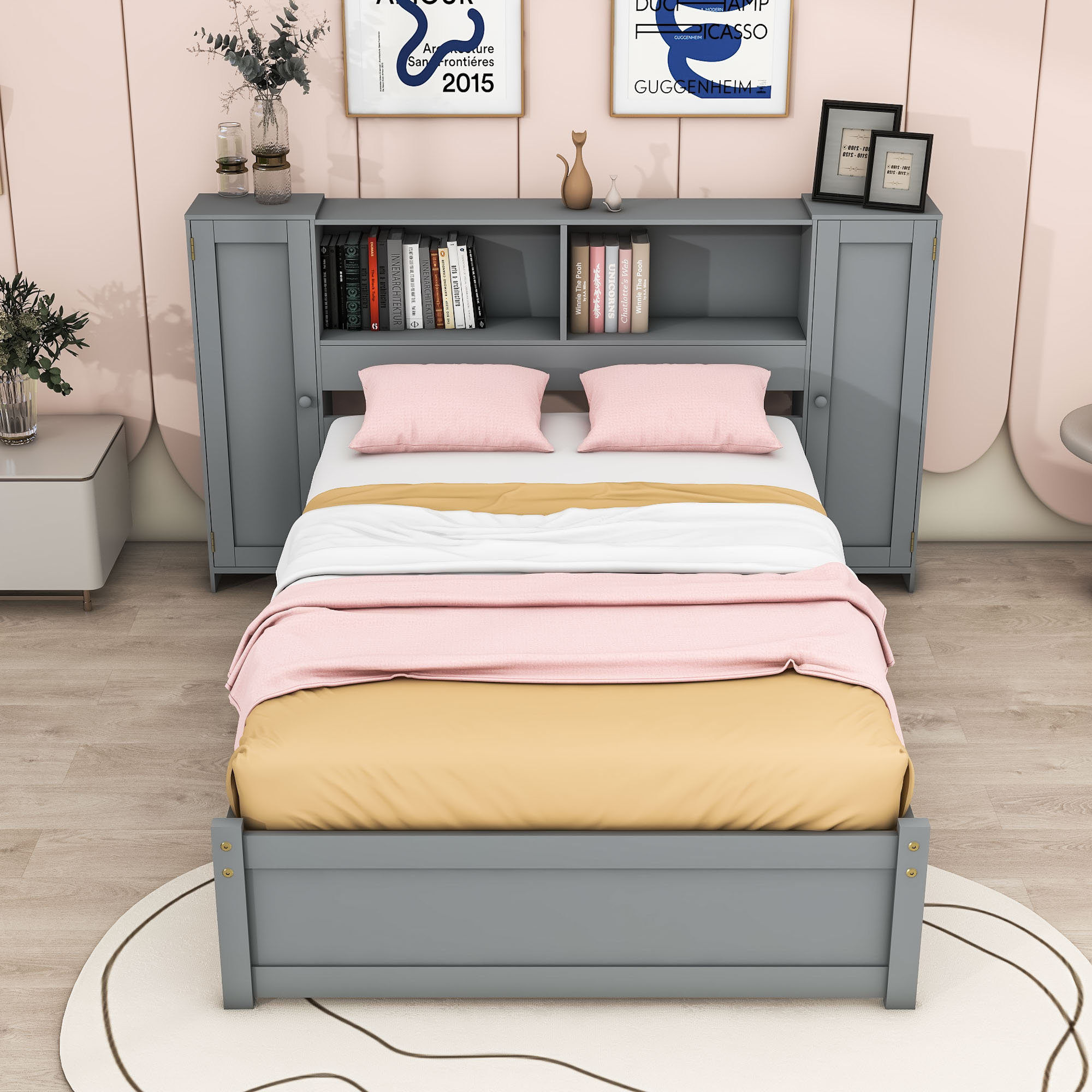 Lark Manor™ Wooden Platform Bed with Storage Headboard and Side Lockers ...