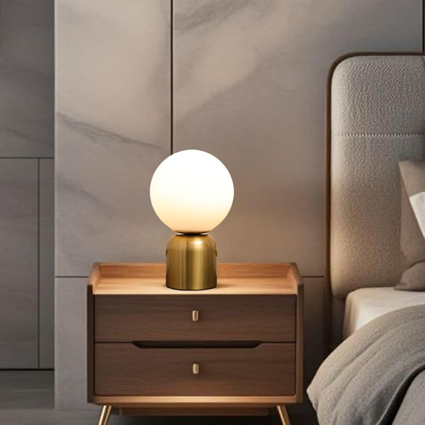 Mercer41 Mid-Century Modern Brushed Gold Table Lamp With Frosted Glass ...