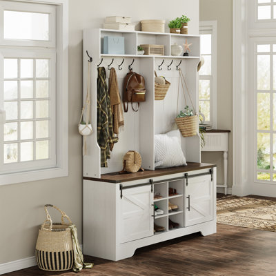 August Grove Maci Hall Tree 60'' Wide with Bench and Shoe Storage ...