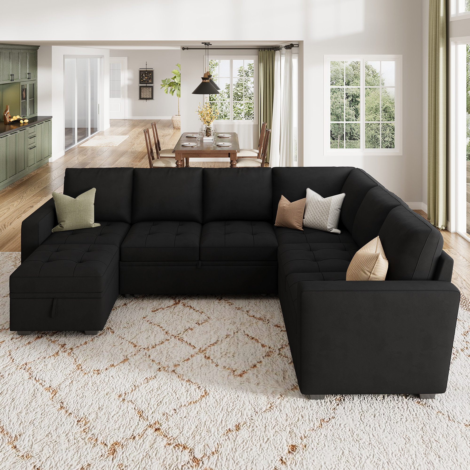 Latitude Run® U Shaped Sleeper Sectional Modular Sofa Bed With Storage ...