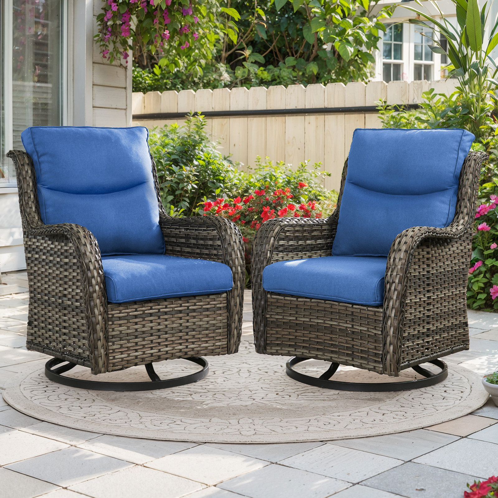 Hummuh Smile 2 - Person Outdoor Seating Group PE Wicker Swivel Glider ...
