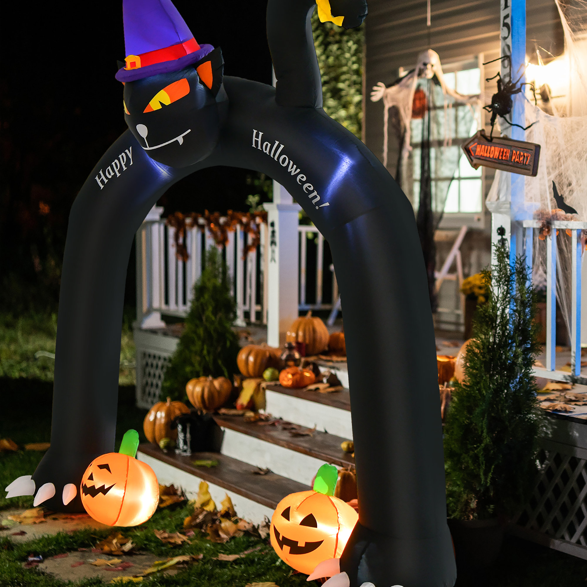 The Holiday Aisle® 9ft Halloween Inflatable Cat Archway Blow-up Doorway ...