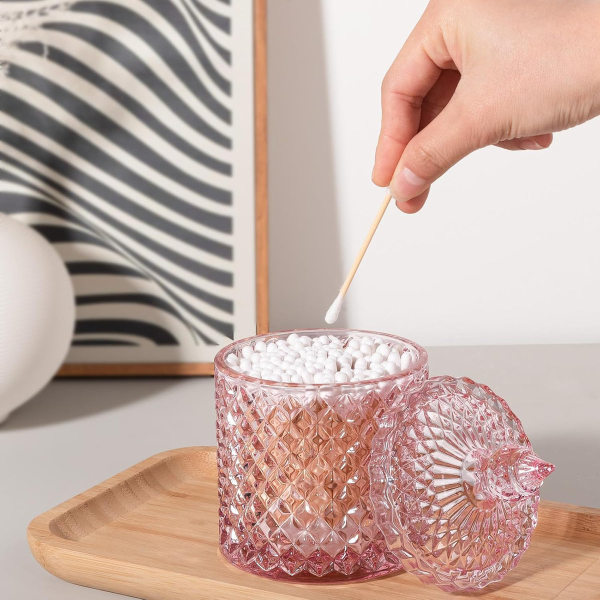 House of Hampton® 2 Pack Cotton Swab Holder Thick Glass Apothecary Jars ...