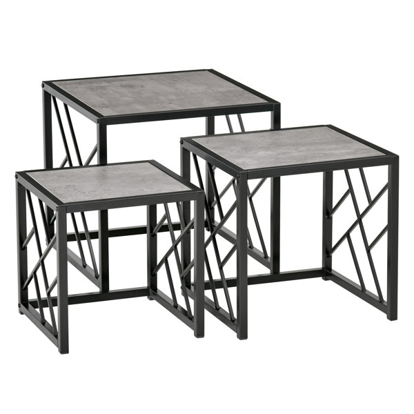 17 Stories Nesting Coffee Tables Set of 3, Square Side Tables Metal ...