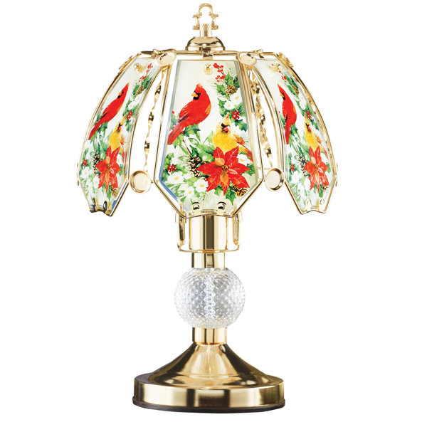House of Hampton® Winter Cardinal Festive Gold-Tone Tabletop Touch Lamp ...