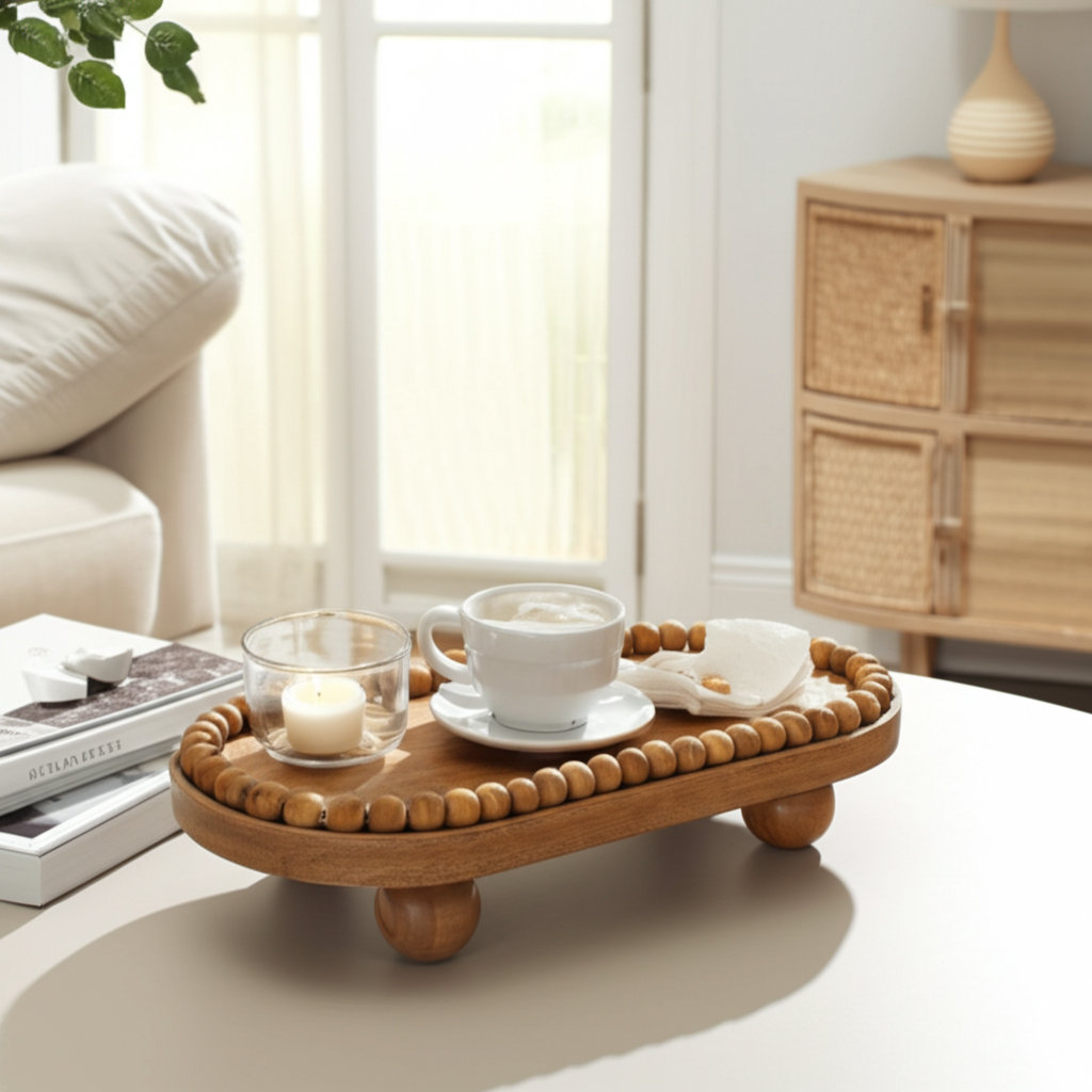 Dakota Fields Derksen Mango Wood Decorative Tray with Beaded Border and ...