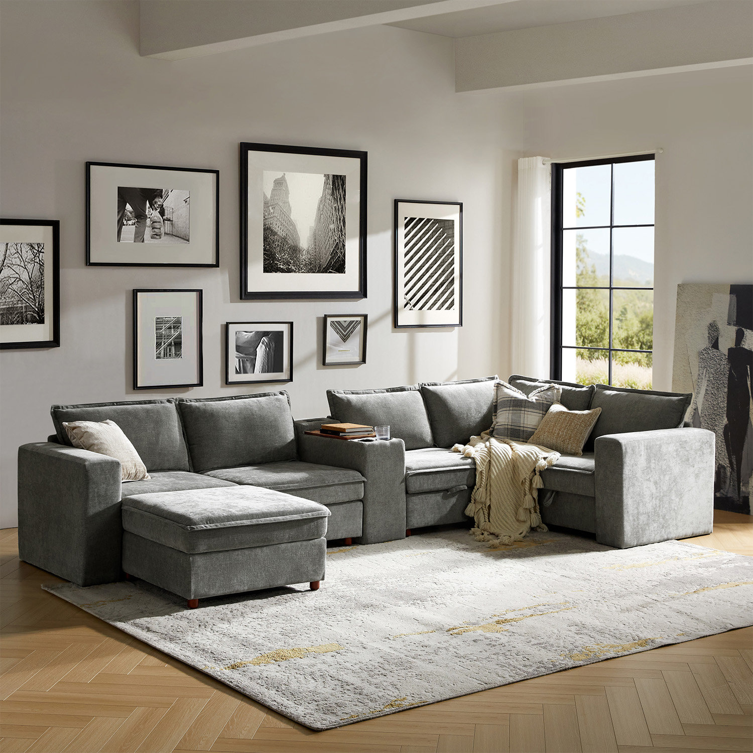 Latitude Run® Buelow 144” Modern Storage Sectional Sofa With Charging ...