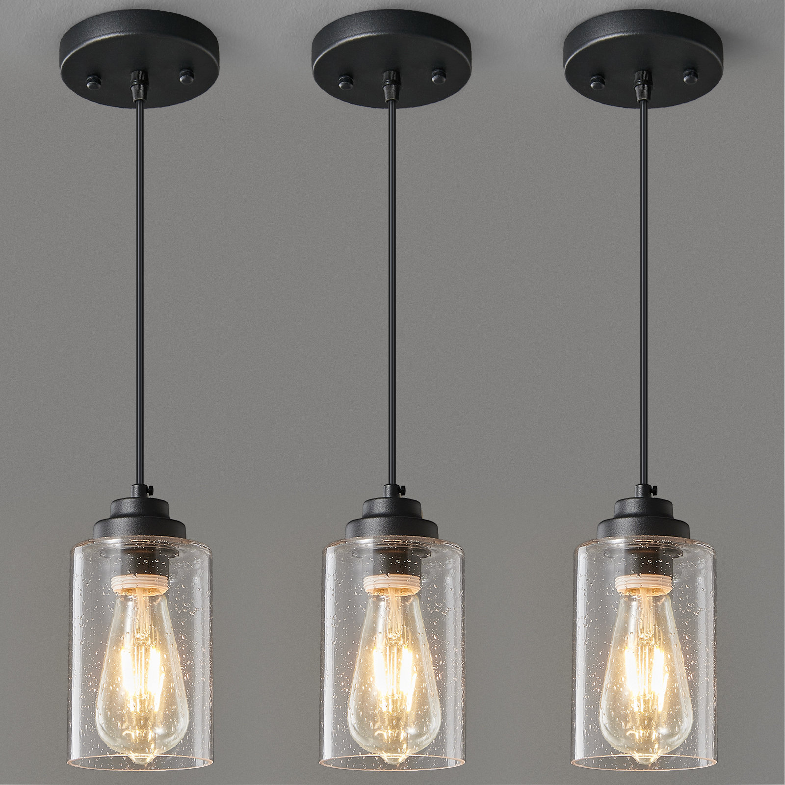 Mercer41 Modern Pendant Light Fixtures Industrial Hanging Light Glass ...
