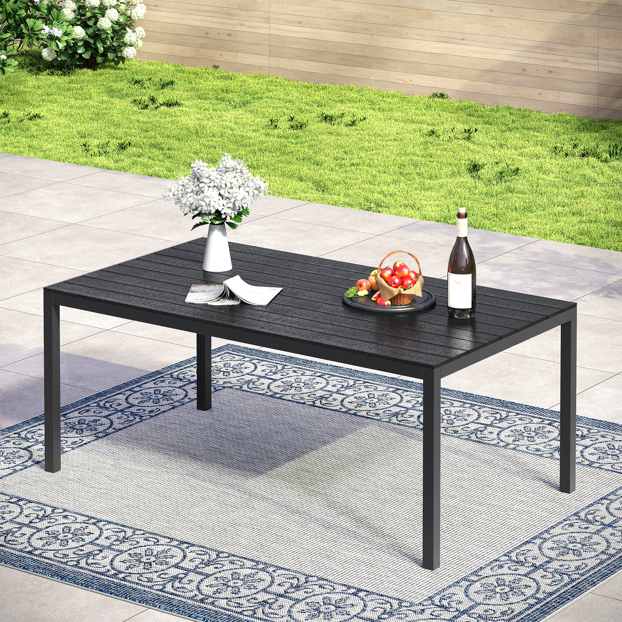 Ebern Designs 63" Rectangular Patio Dining Table Faux Wood Table Top ...