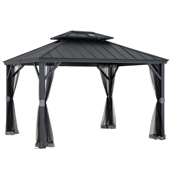Sunjoy Hardtop Gazebo 10 x 12 ft. Outdoor Patio Aluminum Frame Gazebo ...