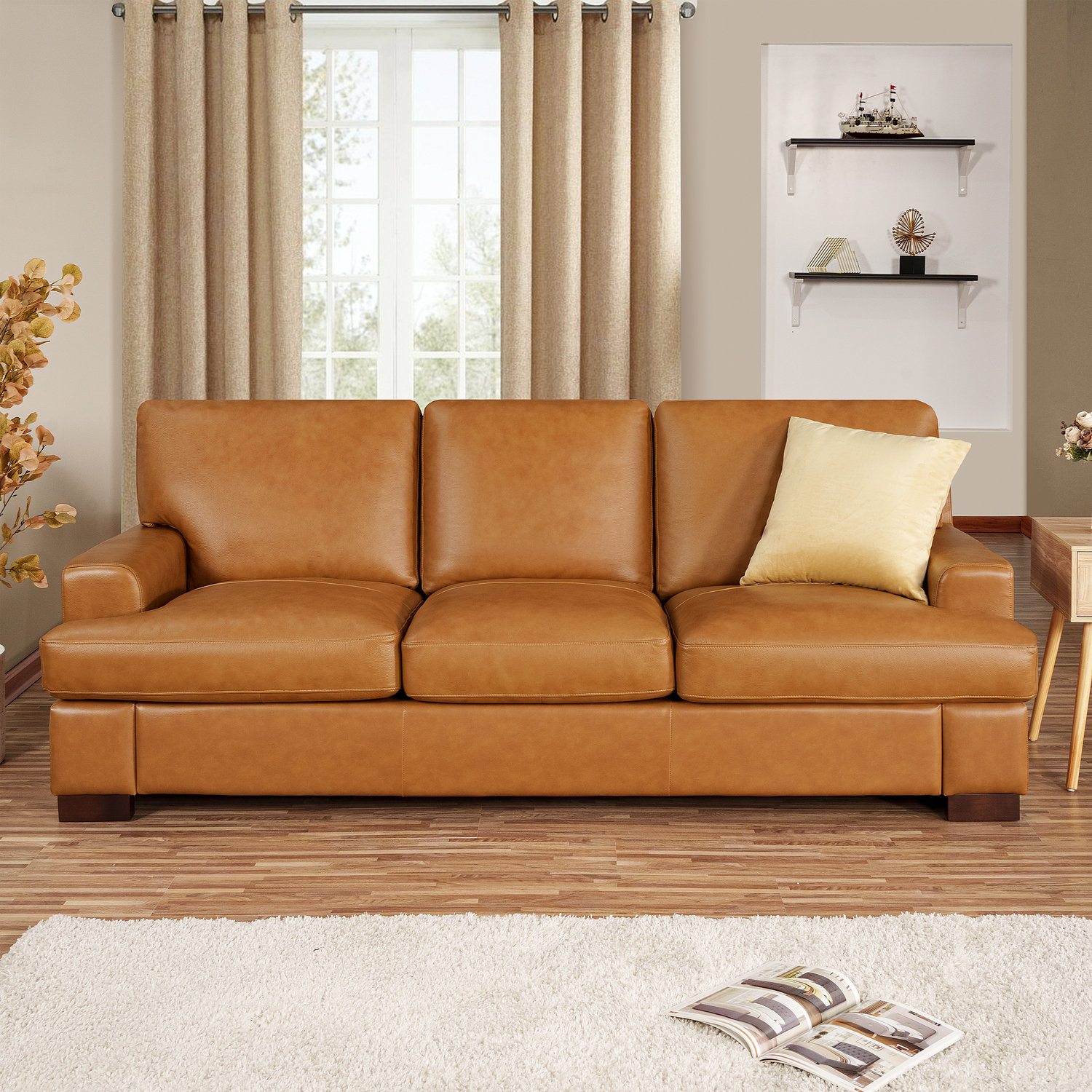 Latitude Run® Glamourous Genuine Leather Sofa Genuine Leather Square ...