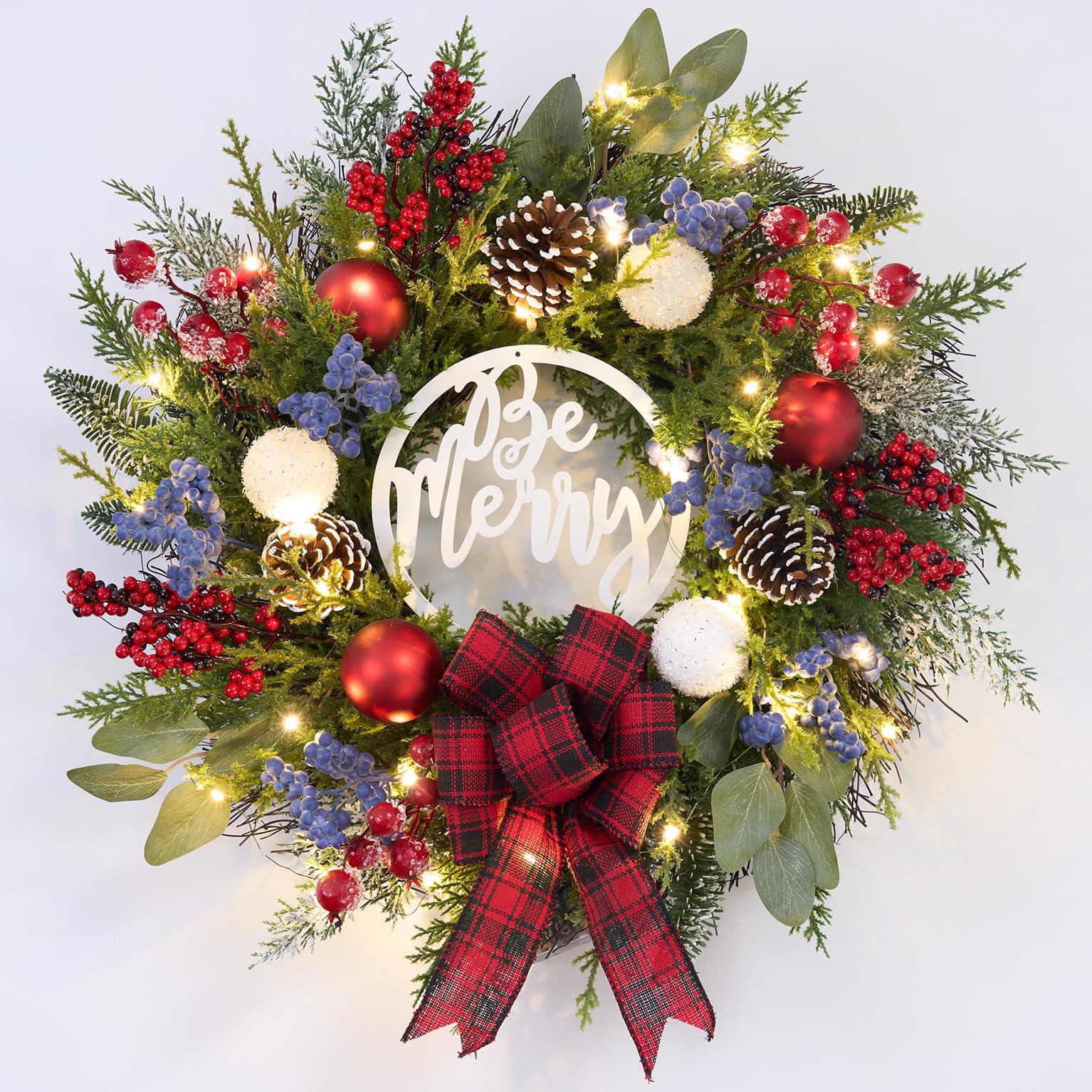 One Allium Way® Prelit Christmas Wreath For Front Door Outside, Wreath ...