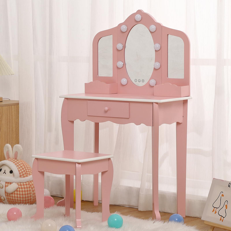 House of Hampton® Princess Vanity Set With Touch Light And 3 Mirrors ...