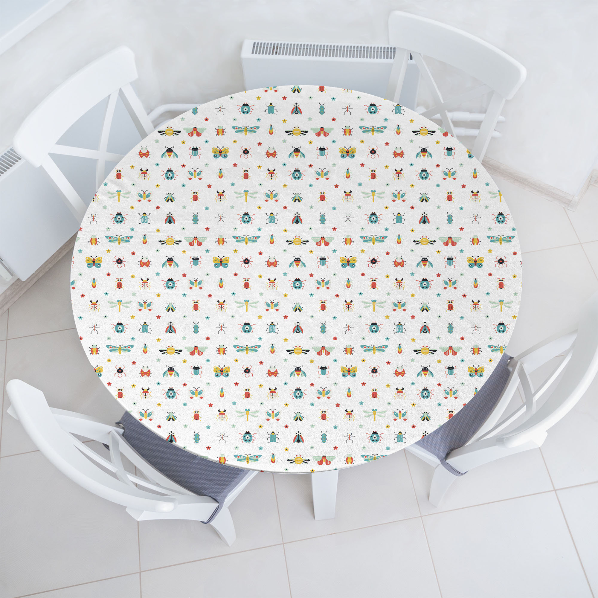 Ebern Designs Insects Fitted Round Tablecloth Multicolor | Wayfair