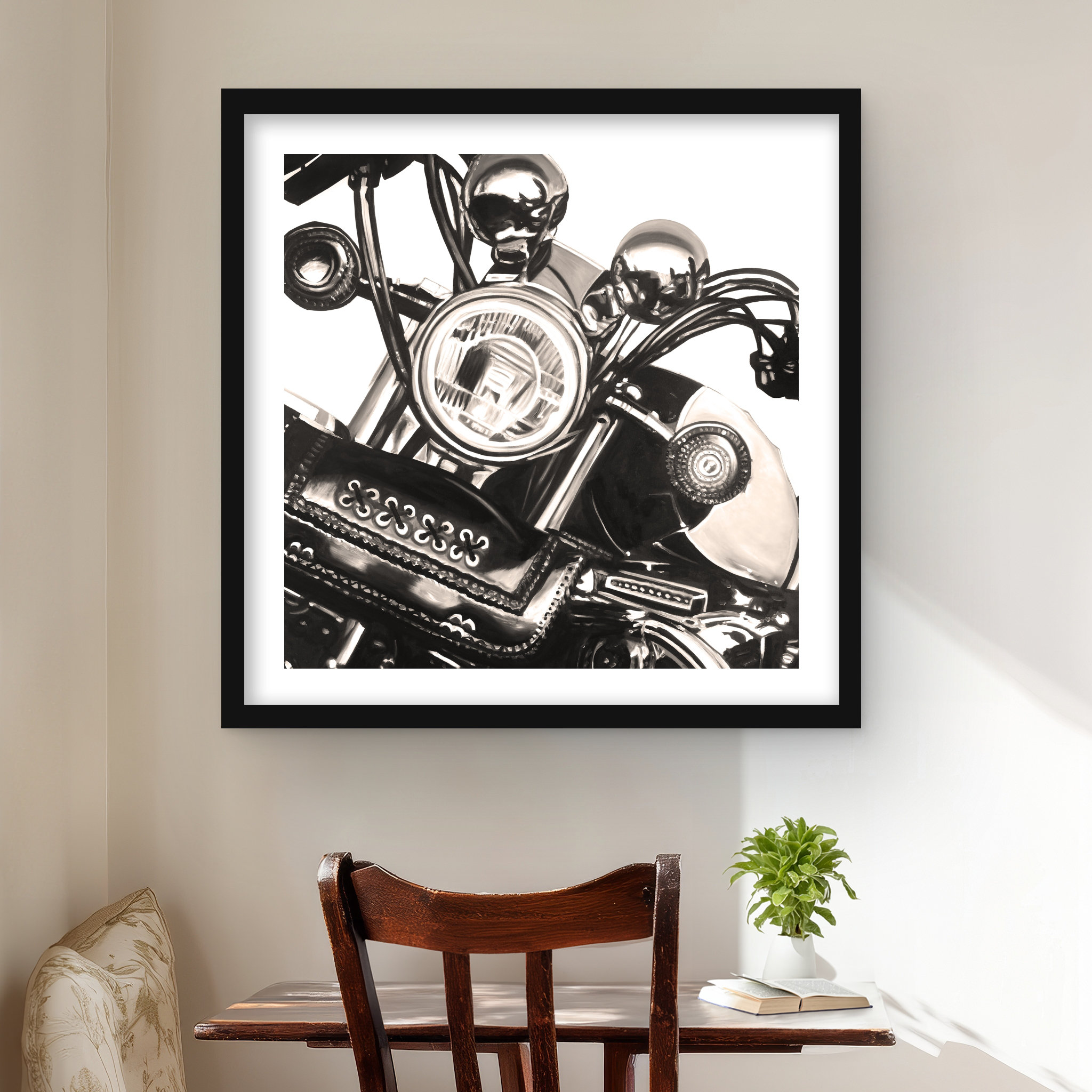 Lark Manor™ Realistic Sepia Motorcycle - Beige Man Cave Framed Print ...