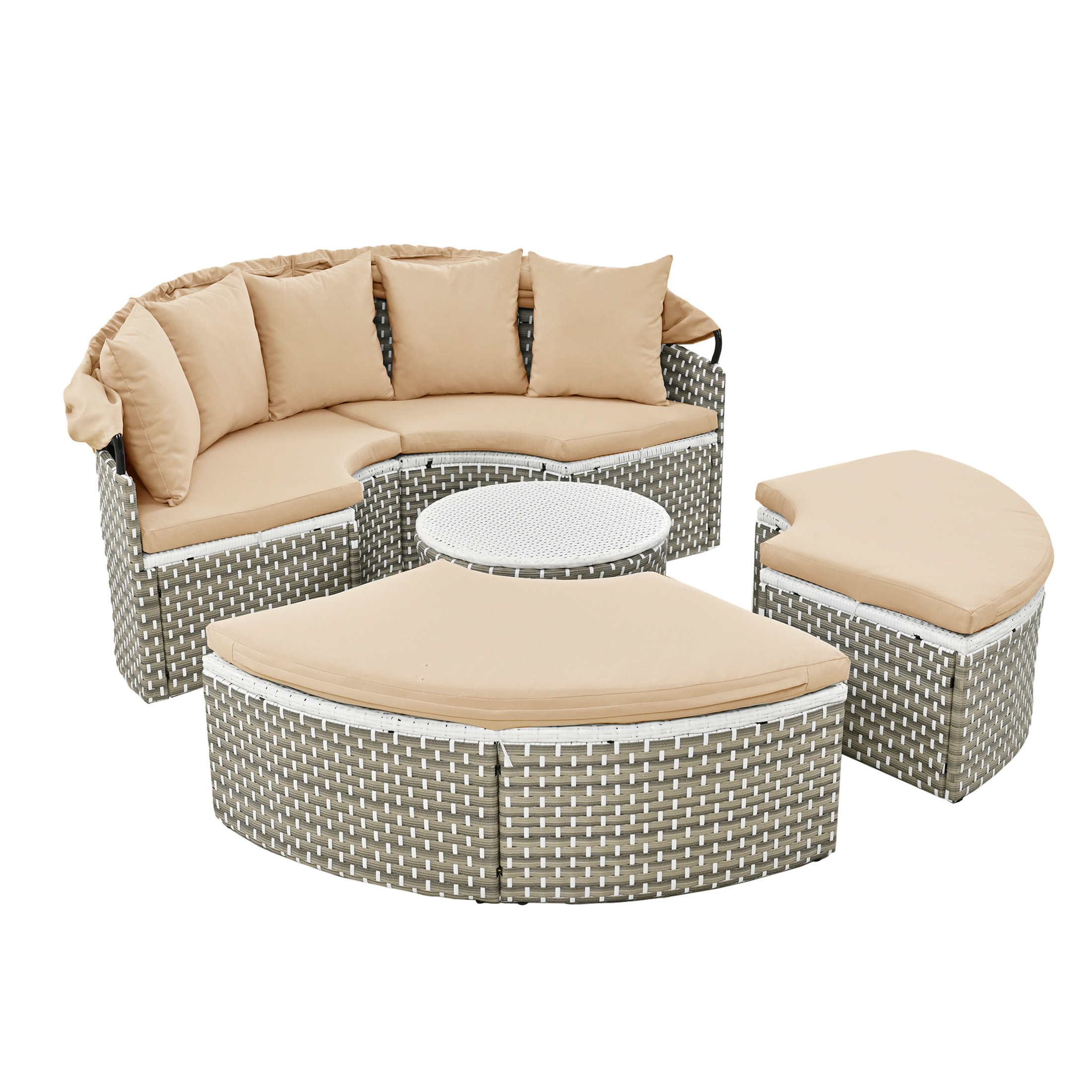 Ophelia & Co. Patio Furniture Round Outdoor Sectional Sofa Set Rattan ...