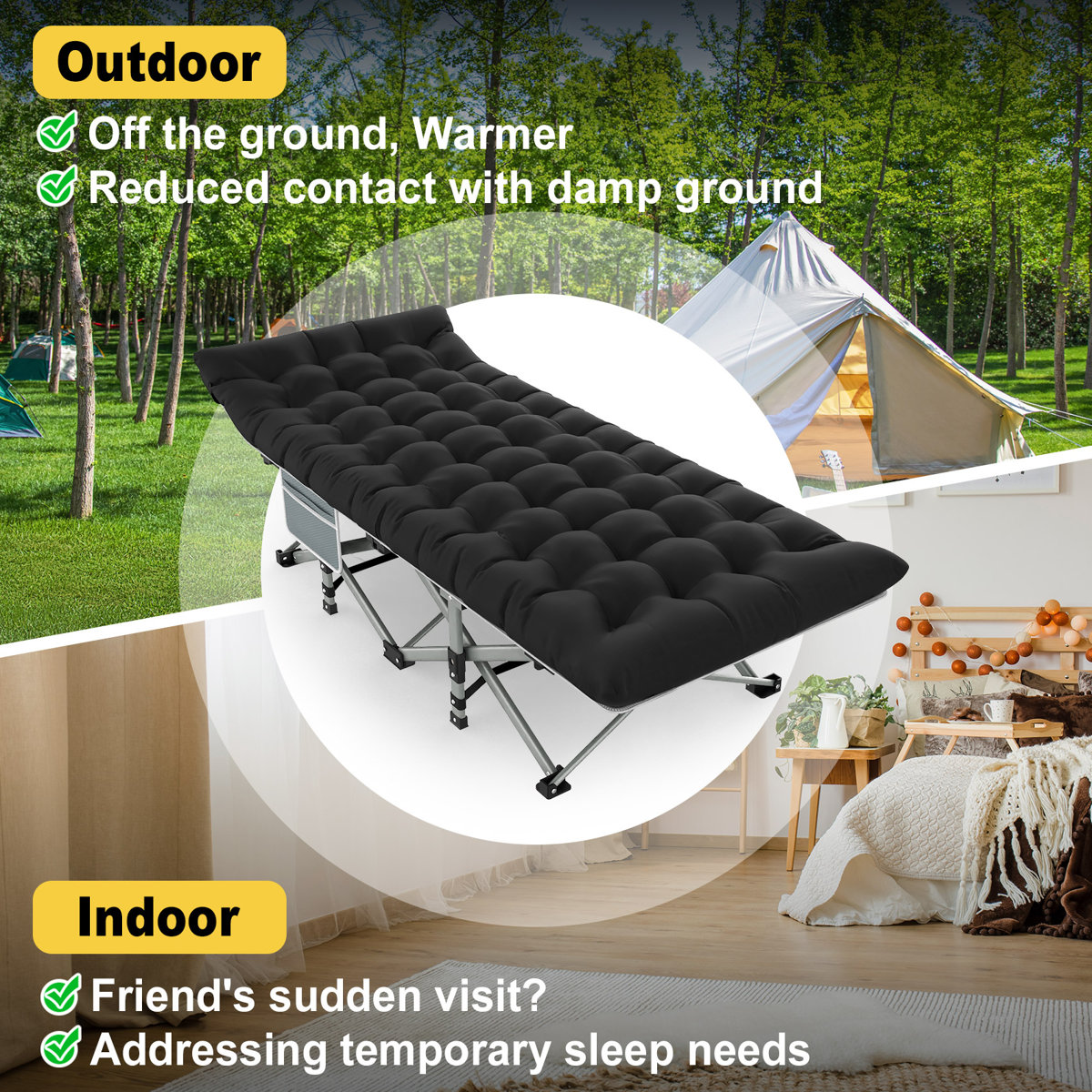 Suteck Folding Camping Cot Portable Outdoor Heavy Duty Sleeping Cot ...