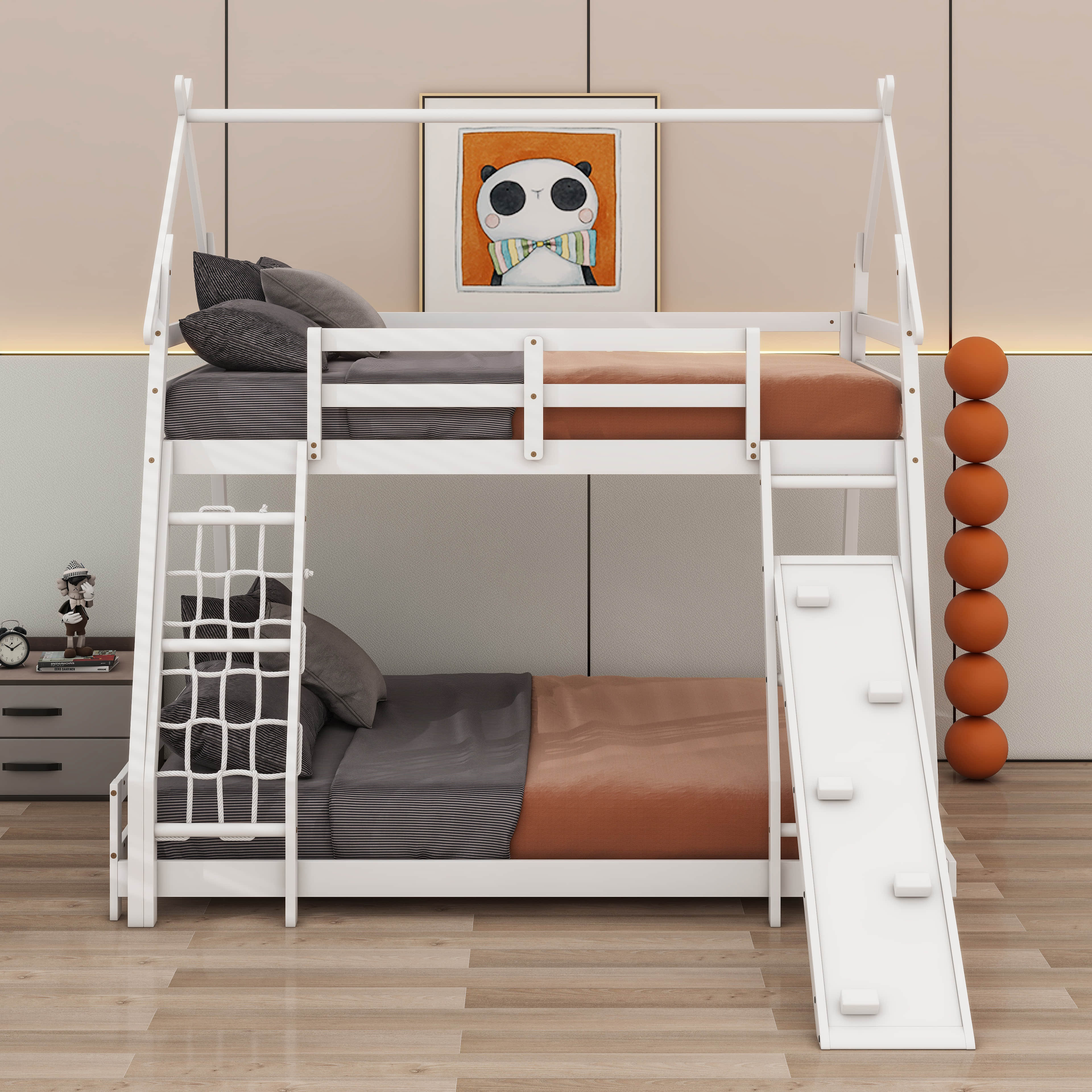 Harper Orchard Twin Over Queen House Bunk Bed With Nets And Ramp ...