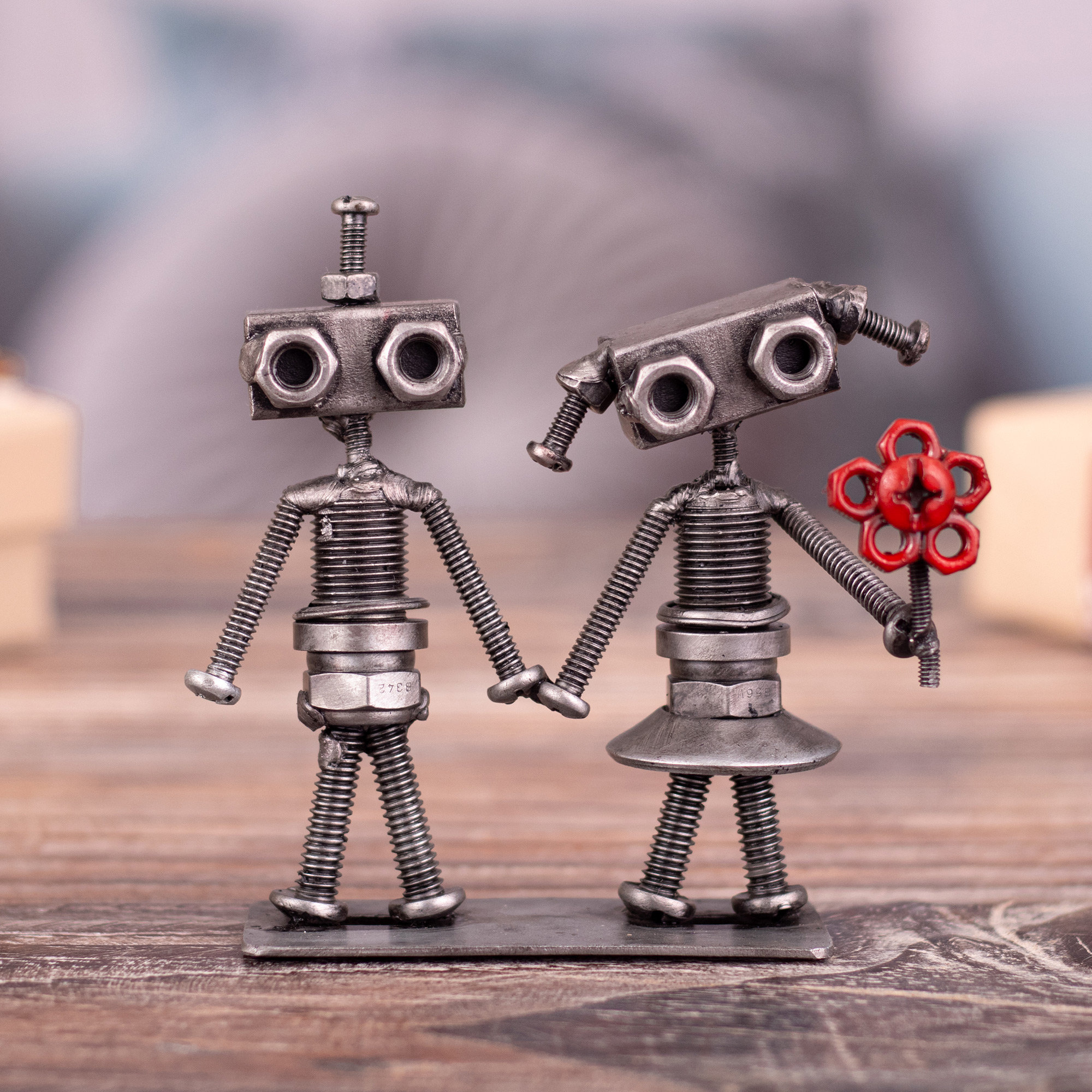 Novica Handmade Robots In Love Recycled Metal Figurine | Wayfair