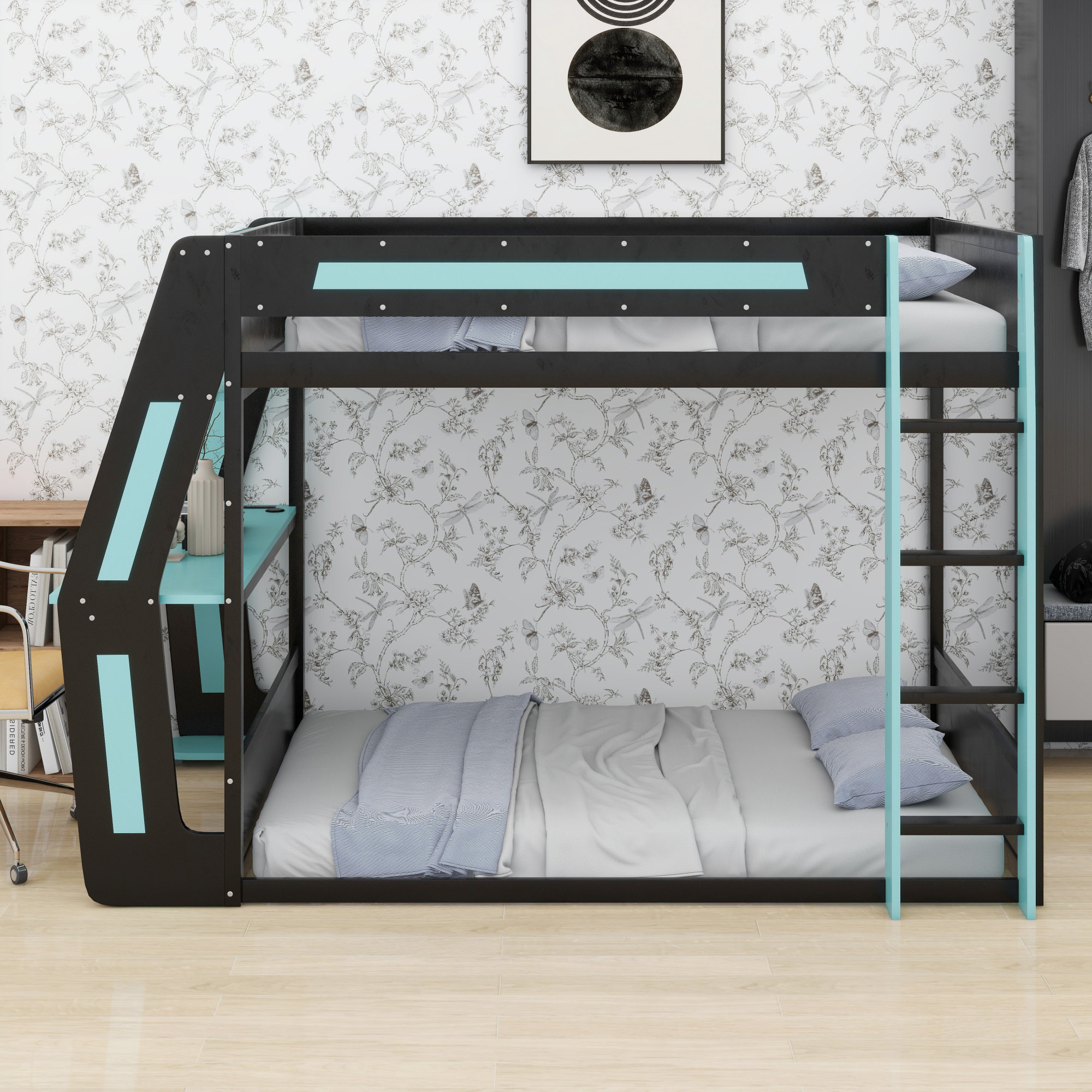 Wrought Studio™ Gaming Bunk Bed With Side-Mounted Oversized RGB Desk ...