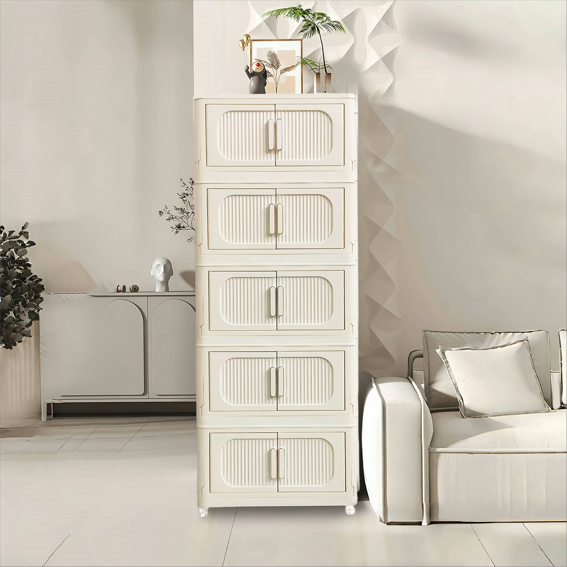 Rebrilliant Black,19.69" Side Wide Folding Storage Cabinet ,5 Tiers,19. ...