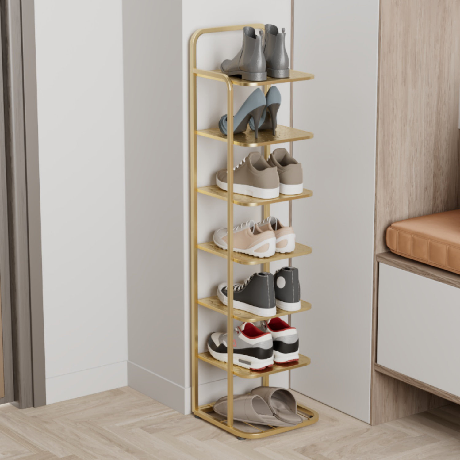 Mercer41 Flat Head Single Rod Shoe Rack Gold 7 Tier - Wayfair Canada