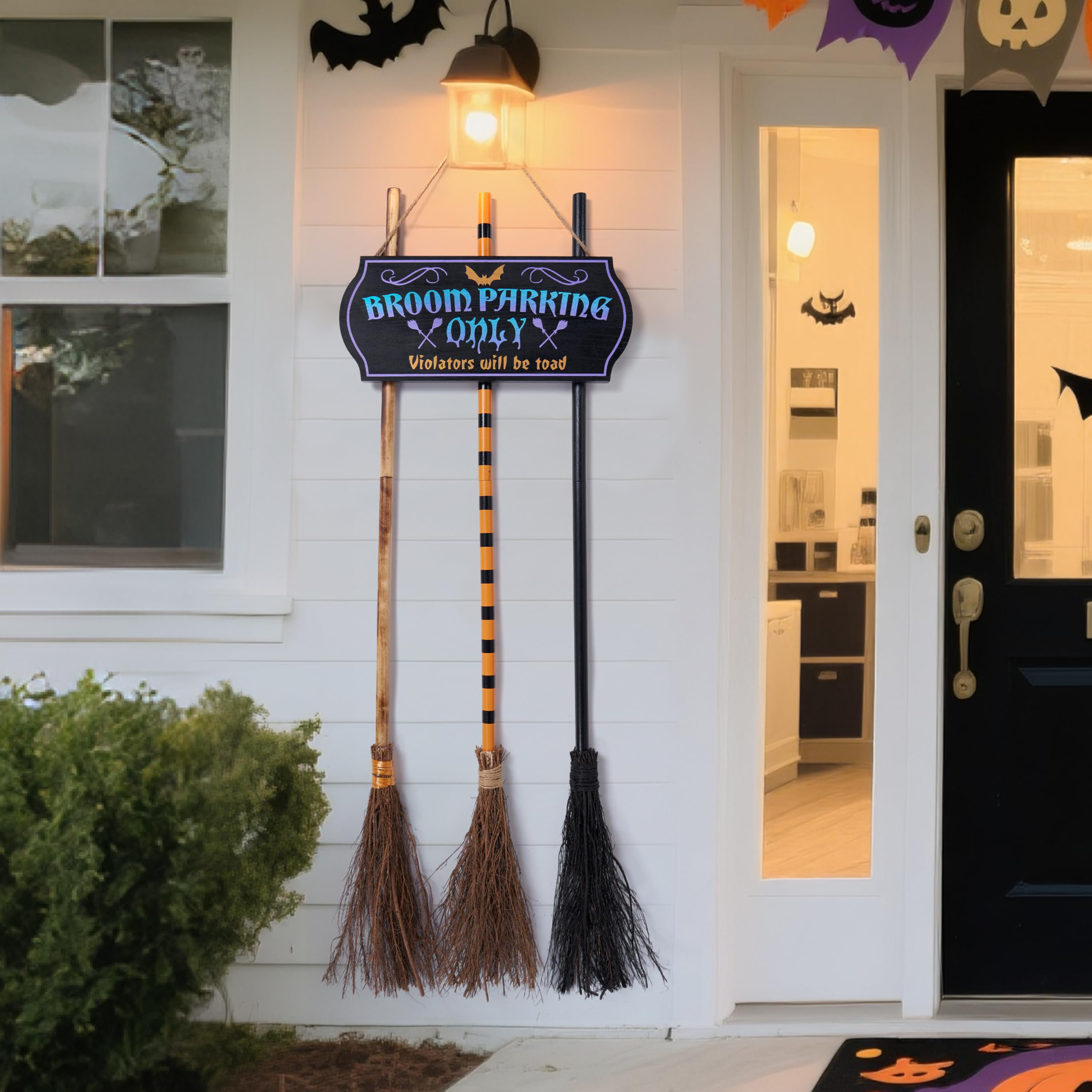 The Holiday Aisle® Halloween Broom Parking Sign with 3pcs Wooden ...
