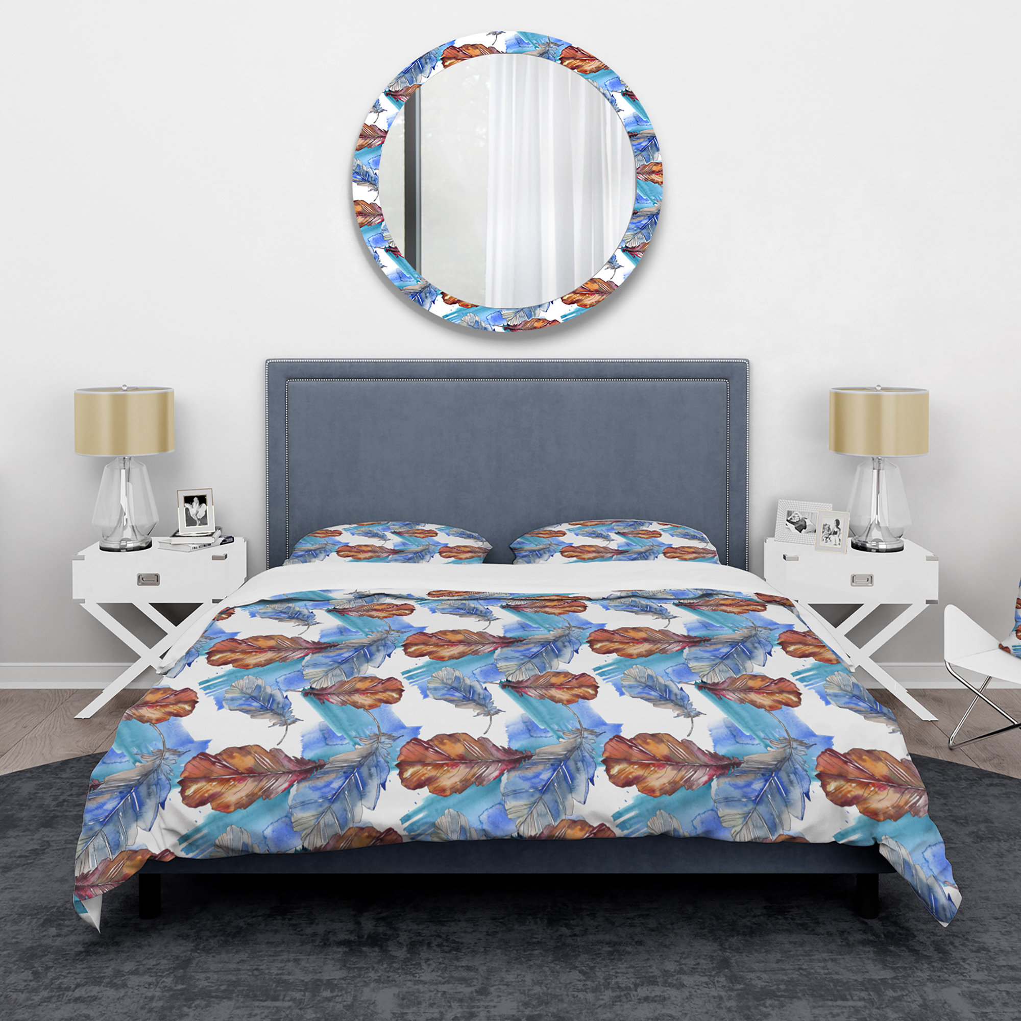Design Art Brown Retro Feathers - Modern Duvet Cover Set - Microfiber ...