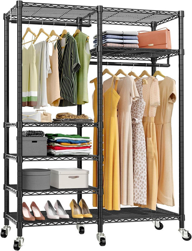 Novond Rolling Garment Rack 6 Tiers Adjustable Heavy Duty Wire Shelving ...