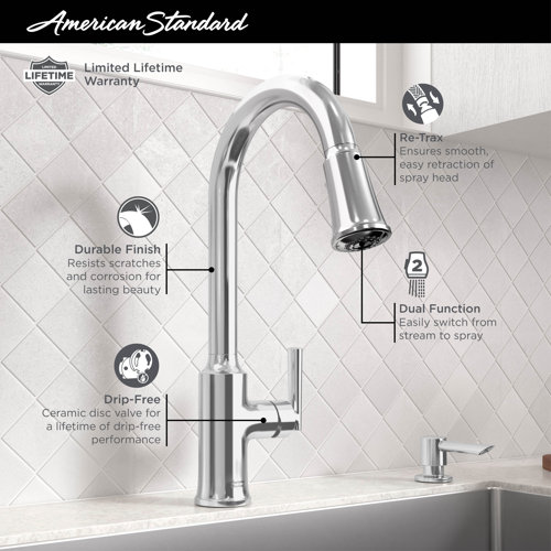 American Standard Raviv Pull Down Kitchen Faucet with Soap Dispenser ...