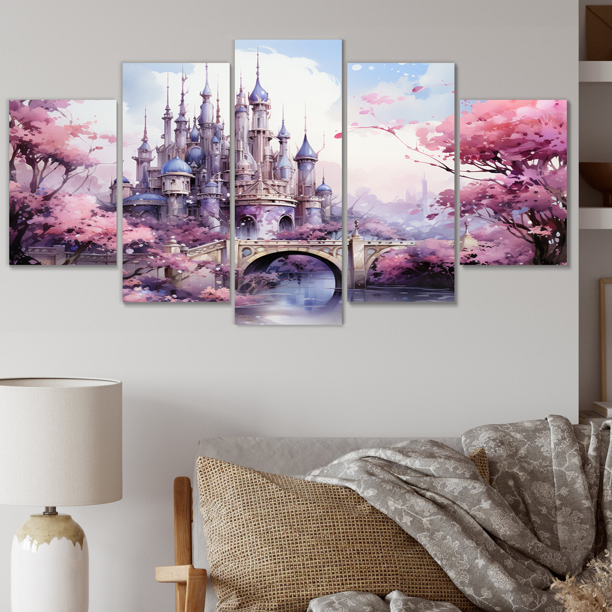 Design Art Pink Bridge Enchanted Crossing II - Architecture Canvas Art ...