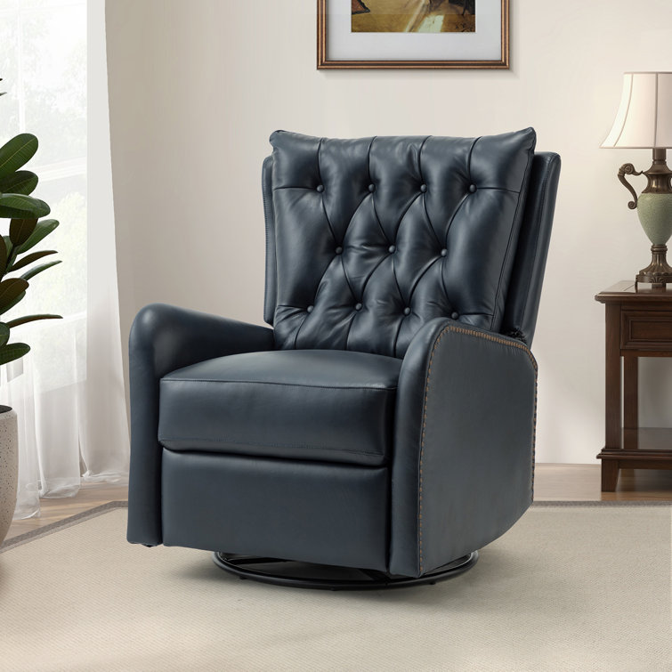 Lark Manor Coffelt Genuine Leather Manual Swivel Rocking Recliner ...