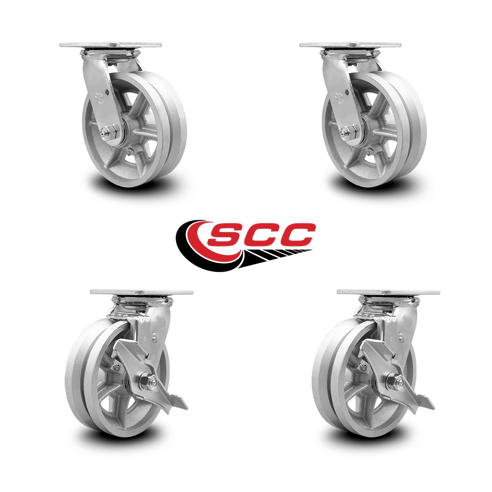 Service Caster 6 Inch V Groove Semi Steel Swivel Caster Set with Roller ...