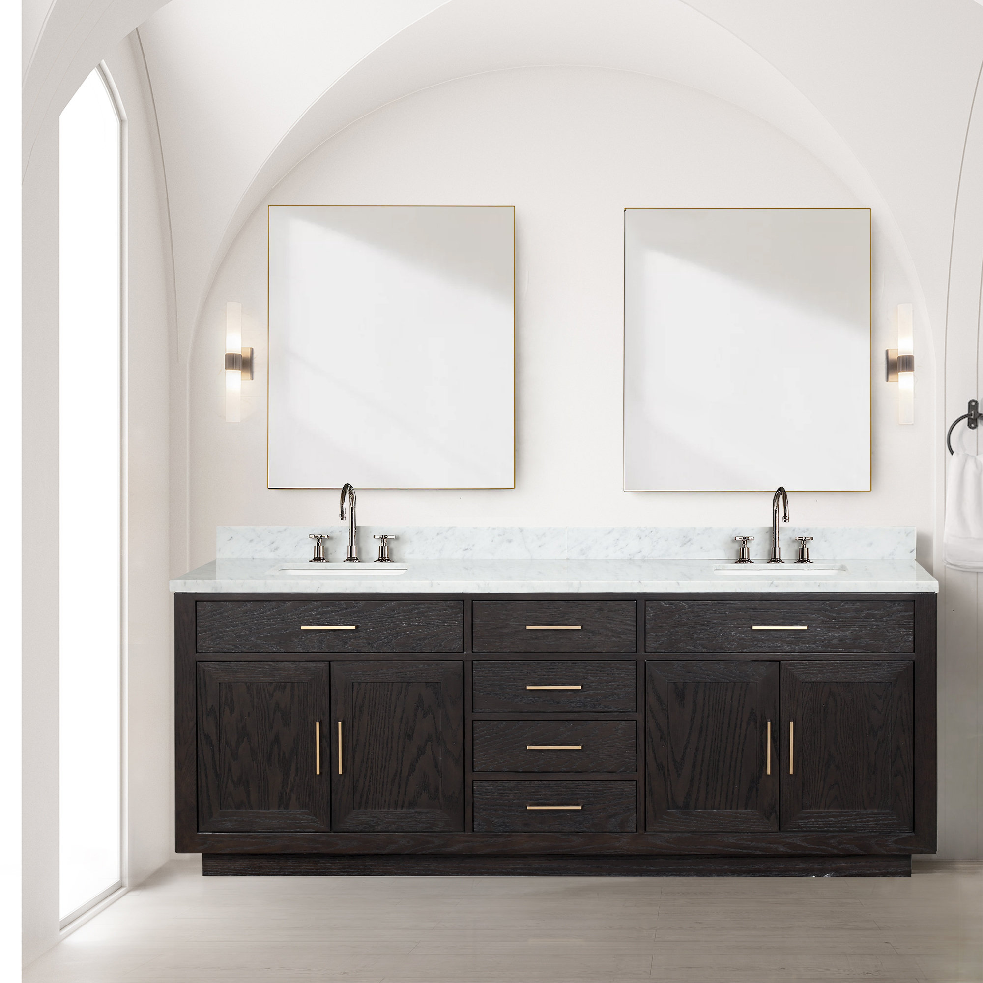 Lexora 84'' Bathroom Vanity with Marble Top | Wayfair