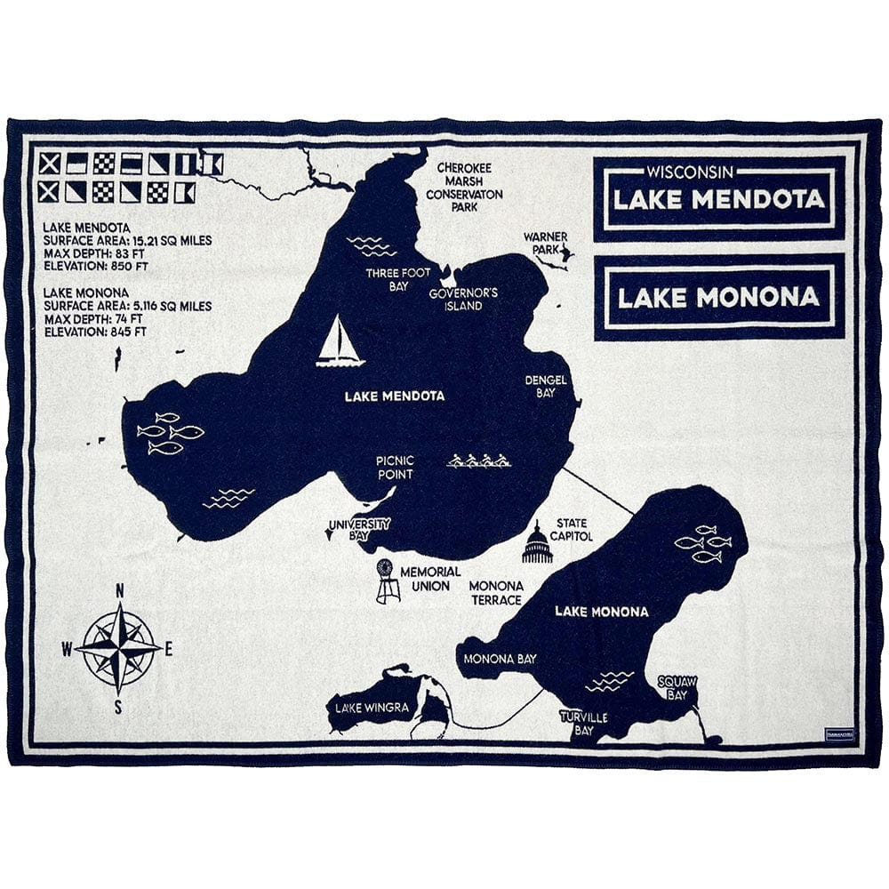 Faribault Mill Lake and City Maps Lake Mendota & Monona Map Wool Throw ...