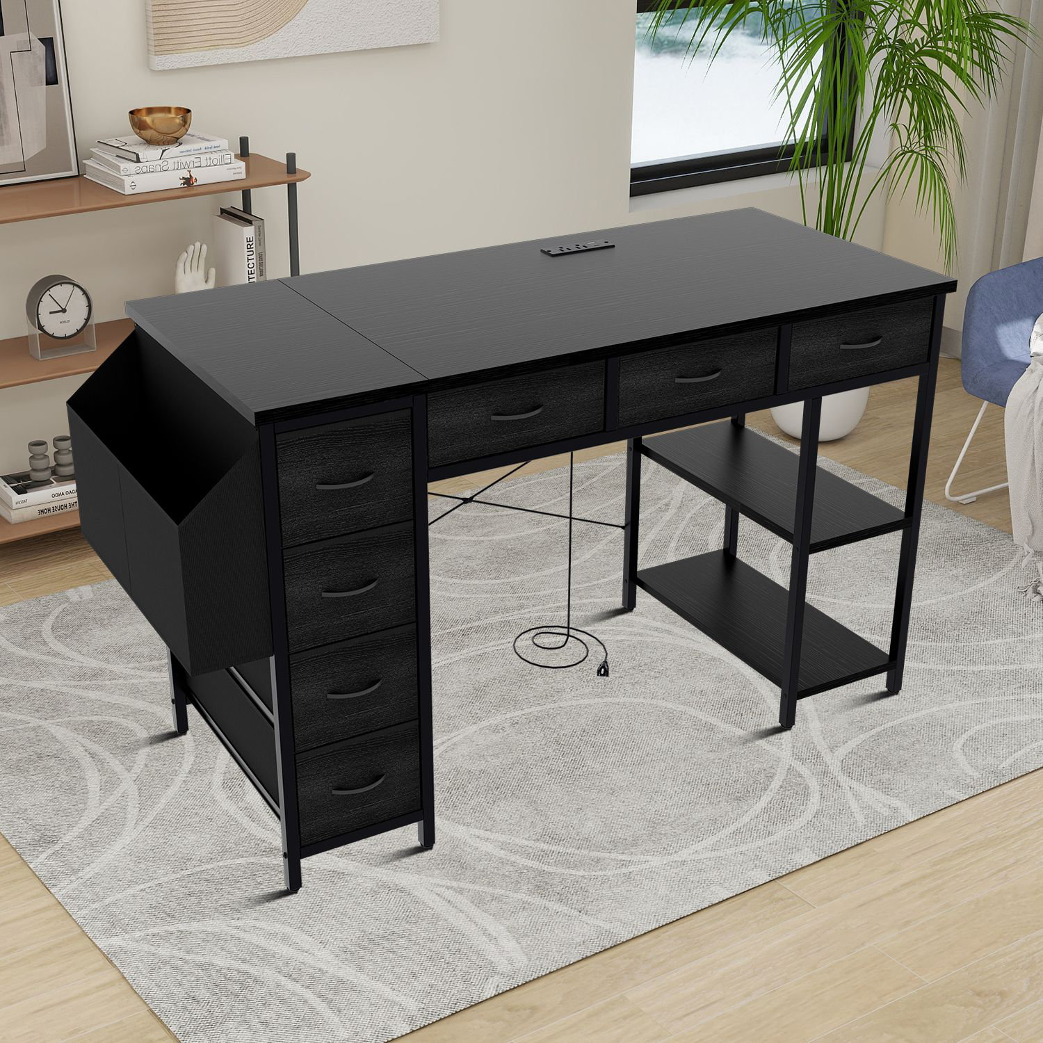 17 Stories Modern vintage style computer desk with storage drawers and ...
