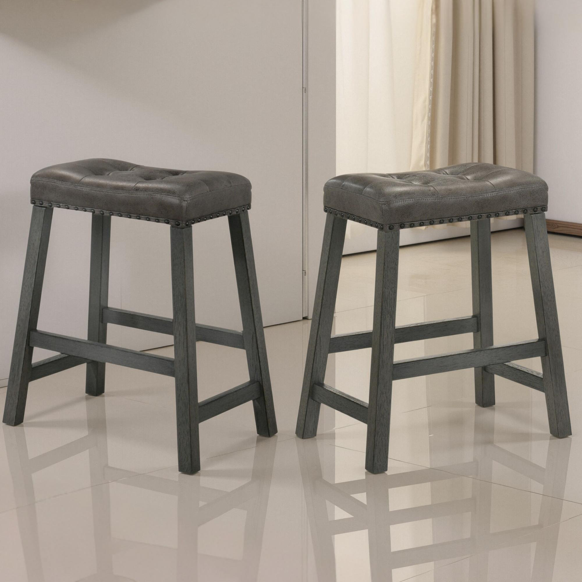Ophelia & Co. Set of 2 Rustic Counter Stools, 25-Inch Backless Wooden ...