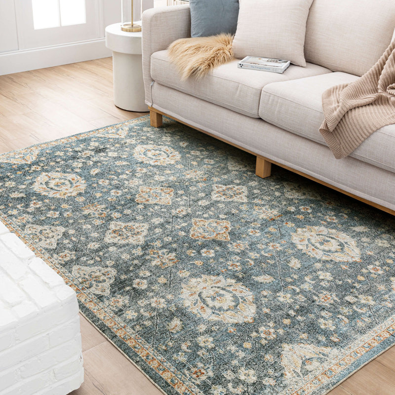 Bungalow Rose Performance Blue/Cream Rug & Reviews | Wayfair