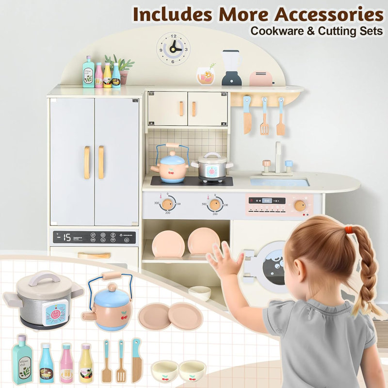 Winado Wooden Play Kitchen With Toy Double-Door Refrigerator & Cooking ...