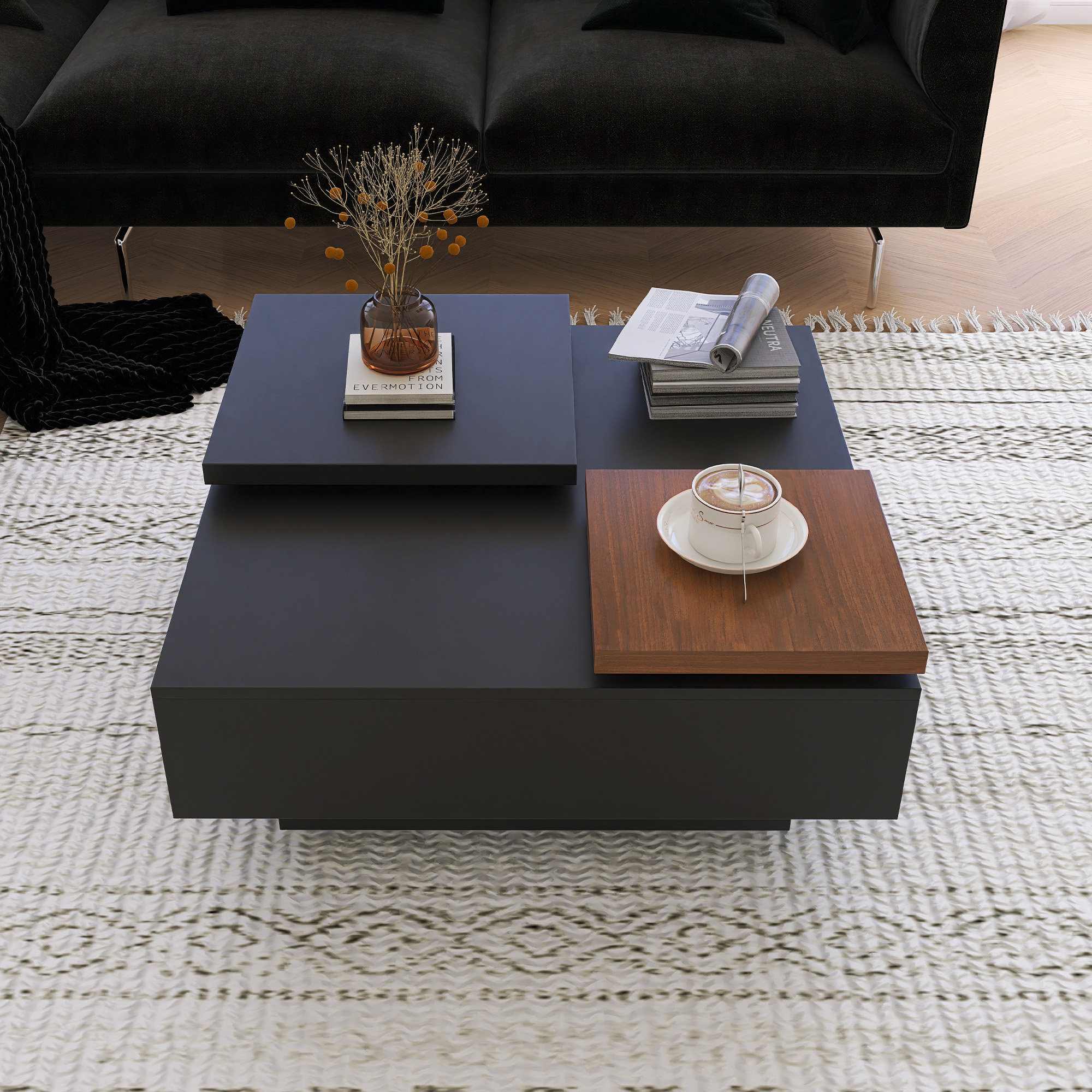 Staykiwi Modern Square Wood Coffee Table With Movable Top | Wayfair