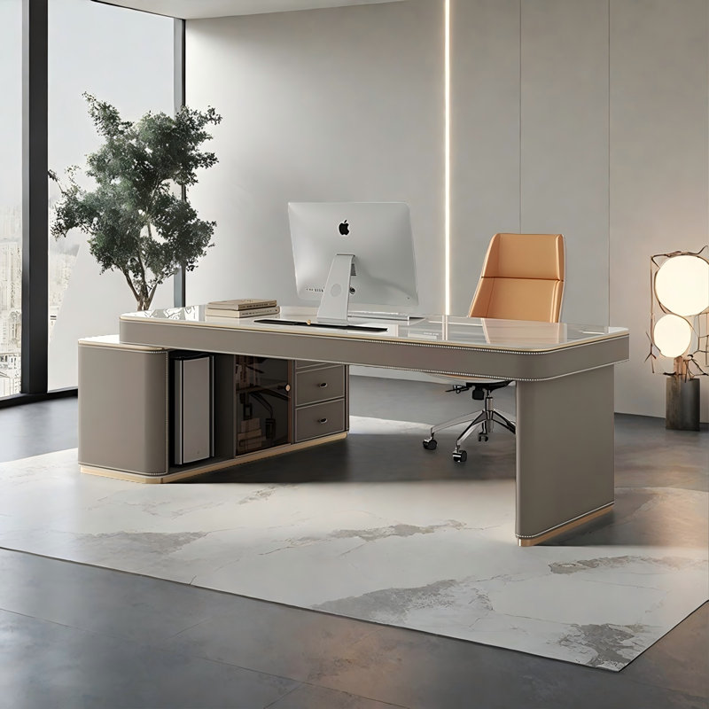 Tha Dream Team Luxury Modern L-Shaped High-Grade Solid Wood Office Desk ...