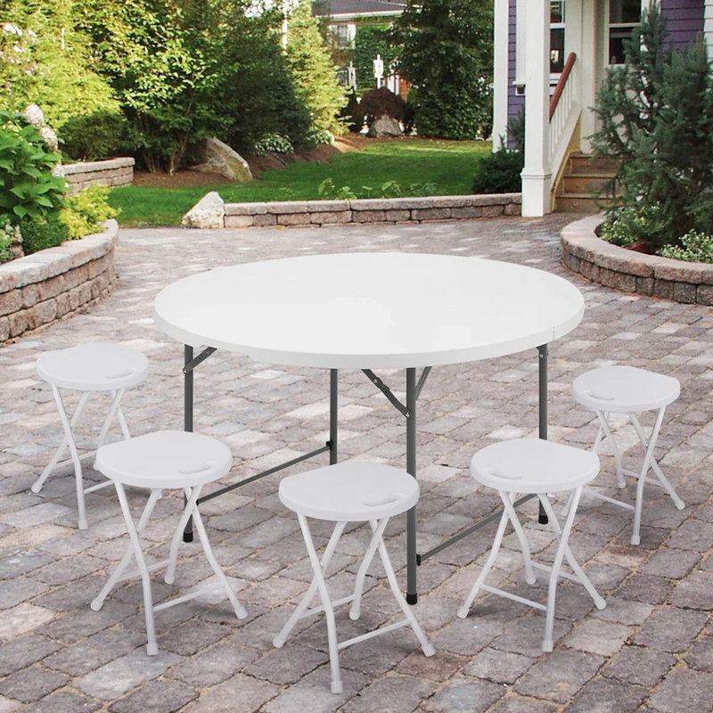 MoNiBloom Round Foldable Plastic Table Collapsible Circular Steel Frame ...