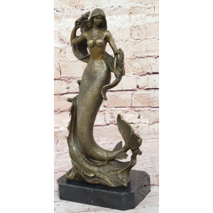 Trinx Hot Cast Bronze Mermaid Sculpture Statue Figure On Marble Base ...