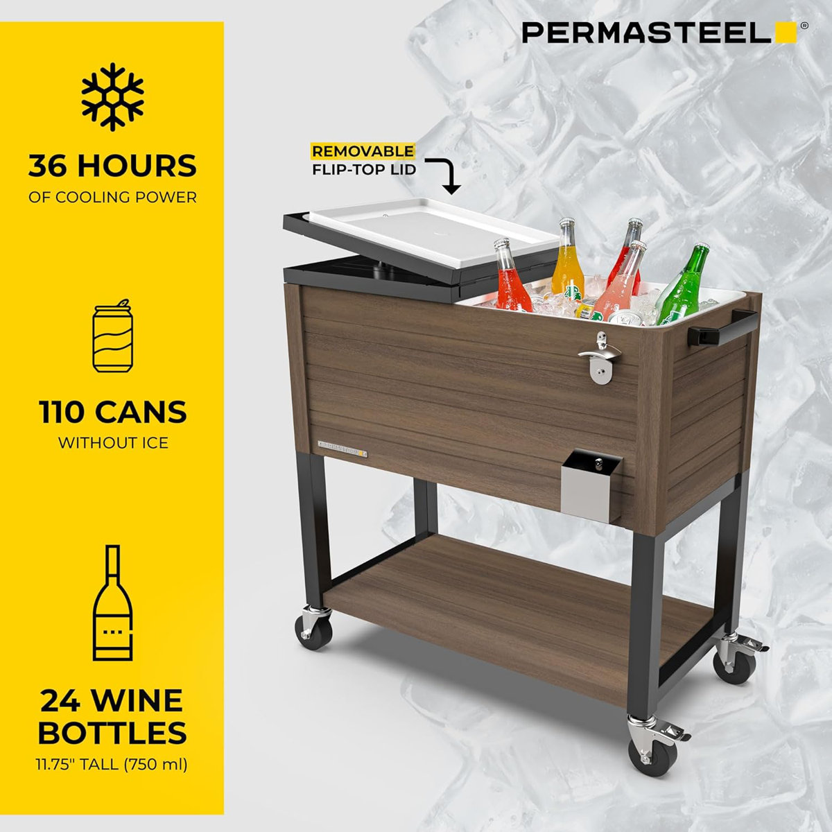 ATC CABINETS 80-Quart Rolling Patio Cooler with Wood Grain Finish ...