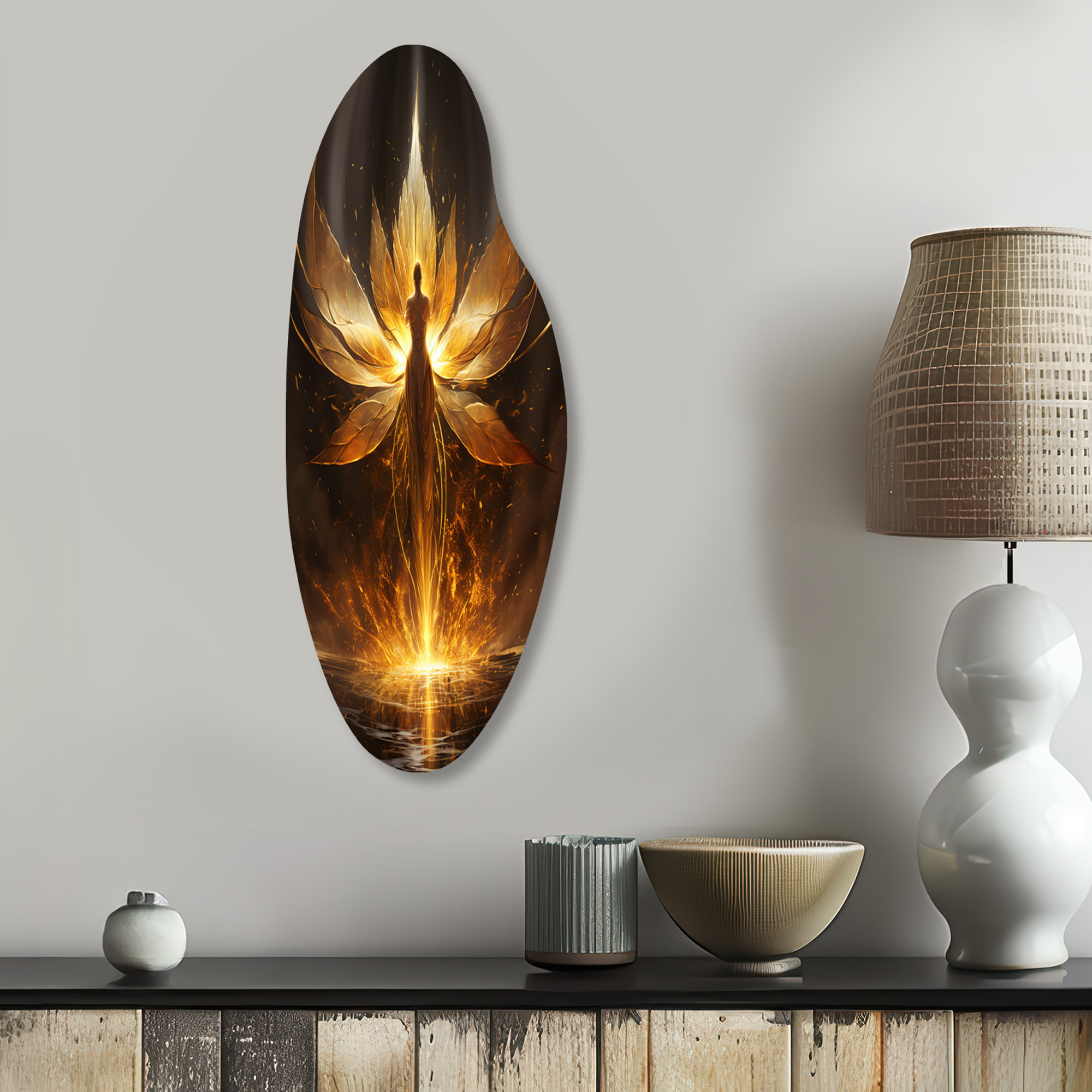 Design Art Glorious Ascending Golden Angel - Fashion Woman Curved Shape ...