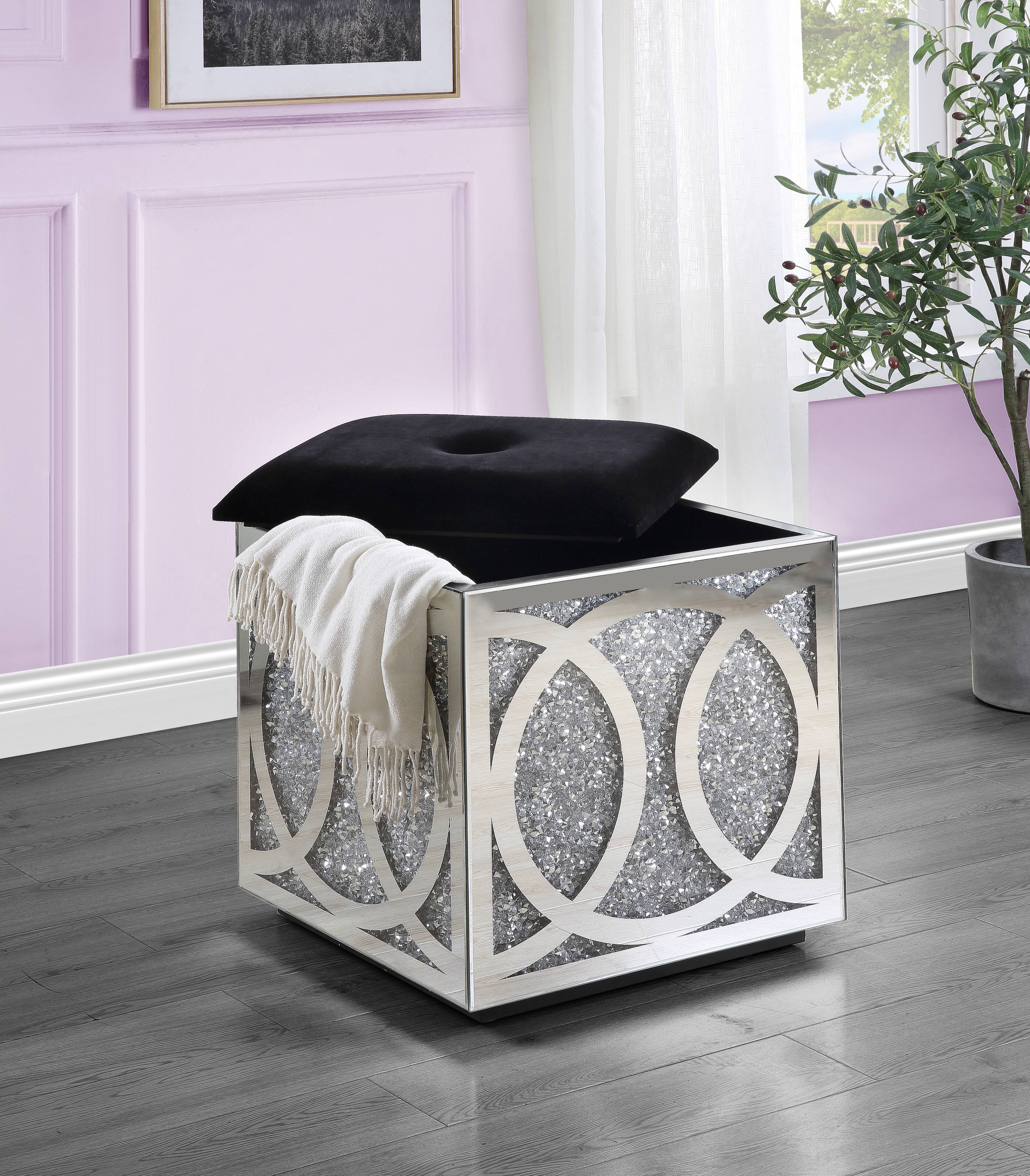 Orren Ellis Ottoman w/Storage, Mirrored & Faux Diamonds - Wayfair Canada