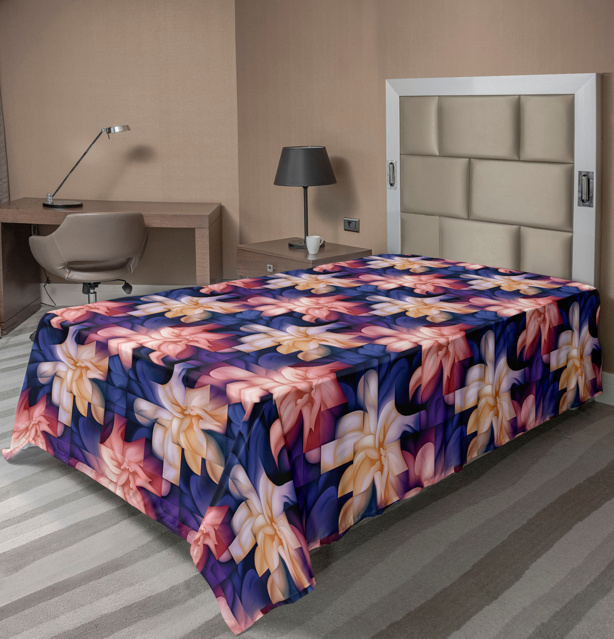 Ambesonne Retro Floral Flat Sheet Geometric Flower Motif Dark Violet ...